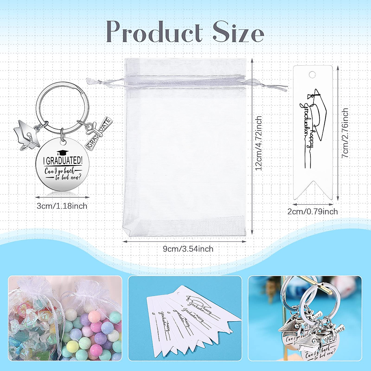 Batiyeer 12 Sets Graduation Gifts for Women Men Class of 2024 Keychain Gift Card Mesh Bag for Students(Round)