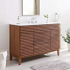 Modway Render Vanity Floor, Single Sink, Walnut White