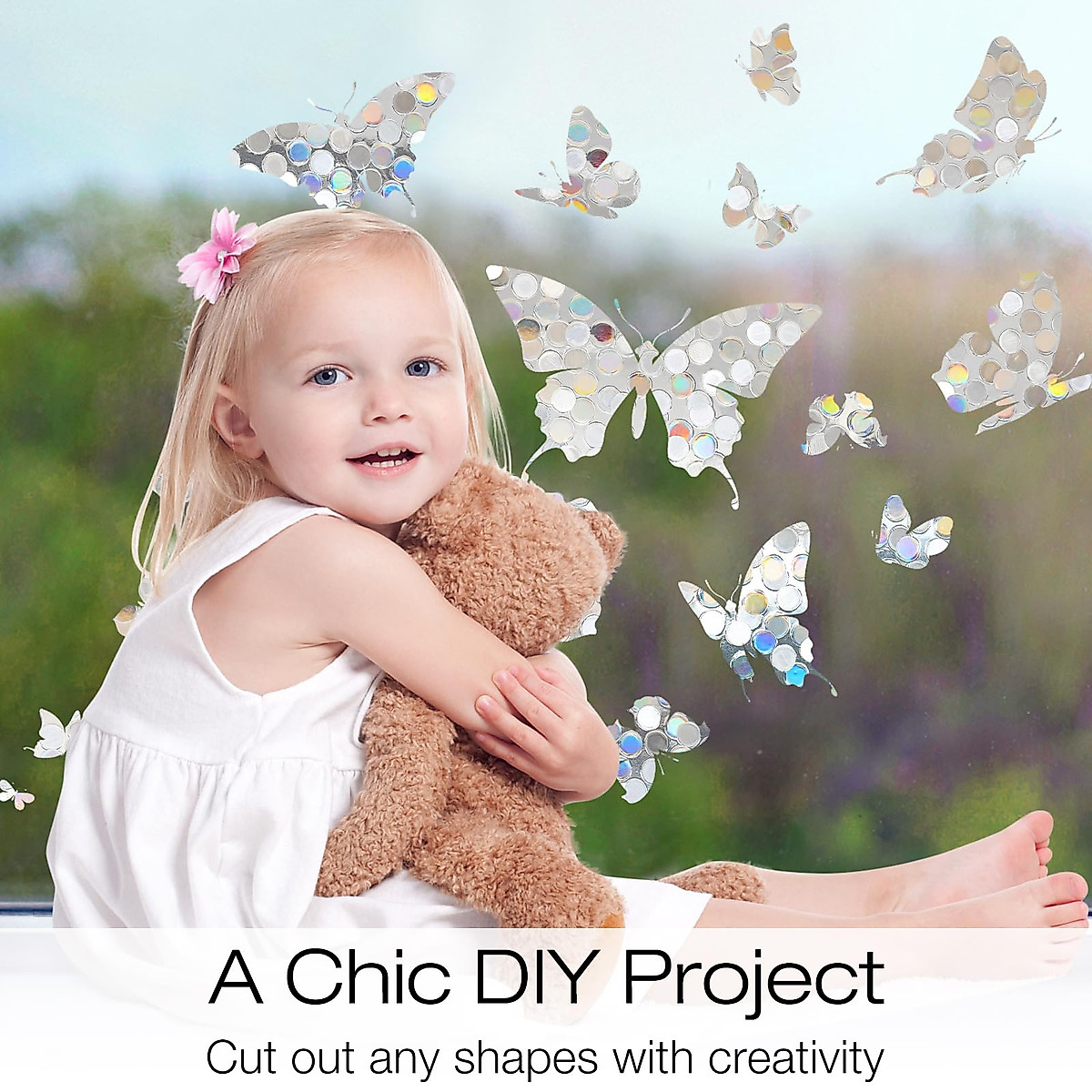 rabbitgoo Window Privacy Film Rainbow Window Clings Stained Glass Window Decals 3D Decorative Window Coverings, Static Cling Removable Glass Door Window Stickers, Anti-UV Non-Adhesive 17.5" x 78.7"