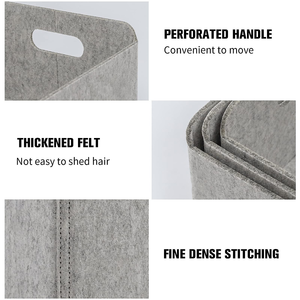 QIANG KUN 3-Piece Storage Baskets,Felt Foldable Storage Bins With Handles,Large Baskets For Toys Clothing Sundries Organizing（Grey）