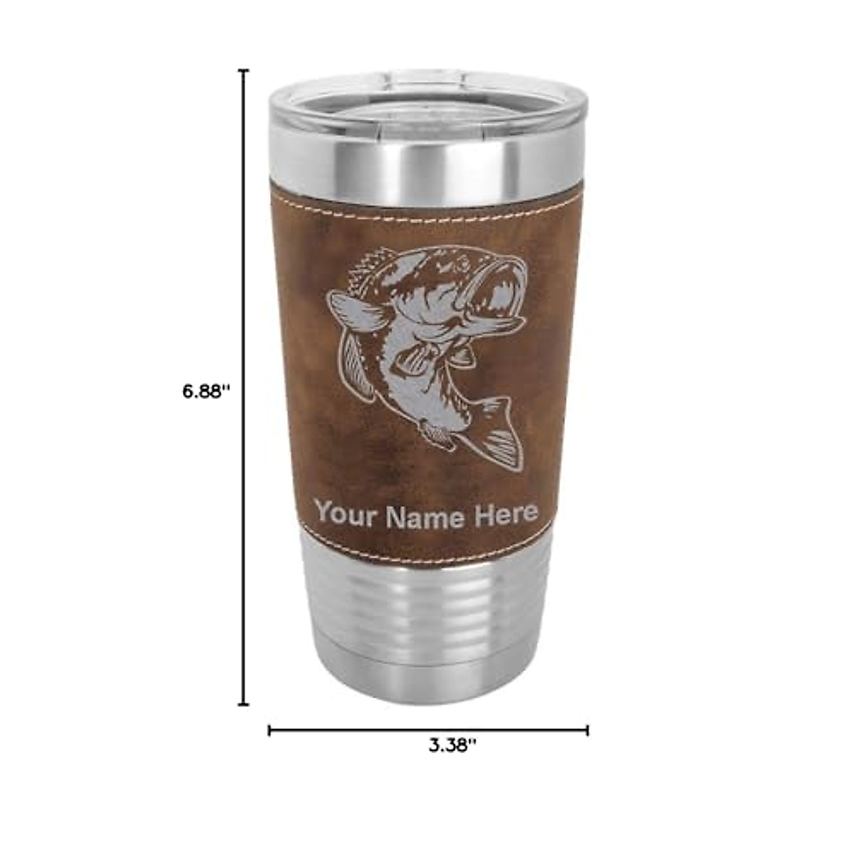 LaserGram 20oz Vacuum Insulated Tumbler Mug, Bass Fish, Personalized Engraving Included (Faux Leather, Rustic)