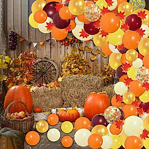 PERPAOL 141pcs Fall Balloons Garland Arch Kit, Fall Decorations Orange Burgundy balloons for Thanksgiving Autumn Little Pumpkin Shower Birthday Party Decorations with Fall Leaves and Maple Garland