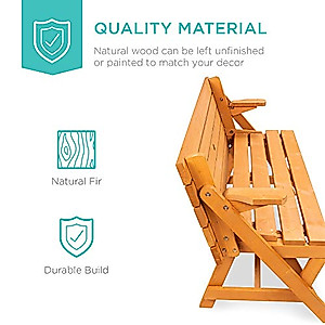 Best Choice Products 2-in-1 Transforming Interchangeable Outdoor Wooden Picnic Table Garden Bench for Backyard, Porch, Patio, Deck w/Umbrella Hole - Natural