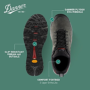 Danner Trail 2650 3” Waterproof Hiking Shoes for Men - Durable Leather & Textile Upper with Breathable Gore-Tex Lining and Vibram Traction Outsole, Dark Gray/Brick Red - 8 D