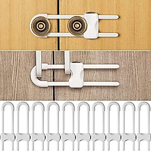Jetec 10 Pieces Cabinet Locks for Babies, U-Shaped Proofing Drawers Safety Child Locks Adjustable, Easy to Use Childproof Latch for Knob Handle on Kitchen Door Storage Cupboard Closet Dresser (White)