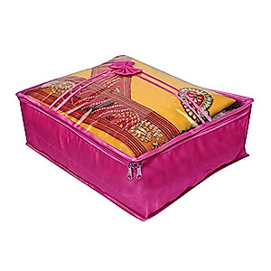 atorakushon 12 Piece Fabric Satin Saree Cover Clothes Storage Bags Set With Transparent Window Extra Large Wardrobe Garments Organizers (Purple)
