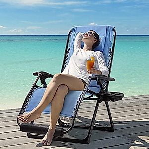 Ezcheer Padded Zero Gravity Chair Oversized with Foot Rest Cushion, Support 400 lbs Patio Beach Lounge Chair, Camping Lawn Outdoor Recliner with Cup Holder