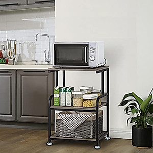 KirKical 3-Tier Mobile Printer Stands on Wheels with Storage Shelves Industrial Style Machine Cart Organizer Table for Office and Home Slate Grey Wood and Black Metal Finished