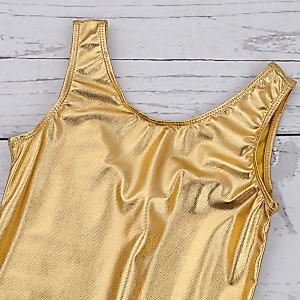 iiniim Kids Boys Girls Sleeveless Shiny Mettalic Full Body Unitard Jumpsuit Gymnasitc Tank Leotard Fancy Dance Costumes Gold 8-10