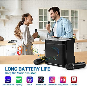 Wireless Karaoke Machine with 2 Microphones - Multifunctional Portable Mini Karaoke Machine, Karaoke Speaker Supports Bluetooth/USB/Aux/TF for Kids, Adults, Family, Party, Gift (Black)