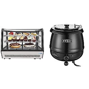 KoolMore - CDC-5C-BK 35" NSF Commercial Countertop Refrigerator Display Case Merchandiser with LED Lighting - 5.6 cu. ft, Black and Stainless Steel & SYBO SB-6000 Commercial Grade Soup Kettle, Black