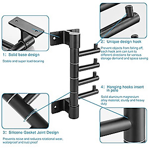 Rotating Coat Hooks for Hanging with 4 Swivel Arms,Multiple Bathroom Wall Mounted Towel Hooks,Heavy Duty Wall Clothes Hooks,Wall Coat Rack Hat Hooks,Shower Sponges Bathrobe Key Holder Hanger (Black)