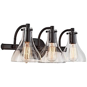 Possini Euro Design Sorren Industrial Modern Wall Light Black Metal Hardwired 20 1/2" 3-Light Fixture Curving Clear Glass Shade for Bedroom Bedside Bathroom Vanity Living Room Hallway Dining House