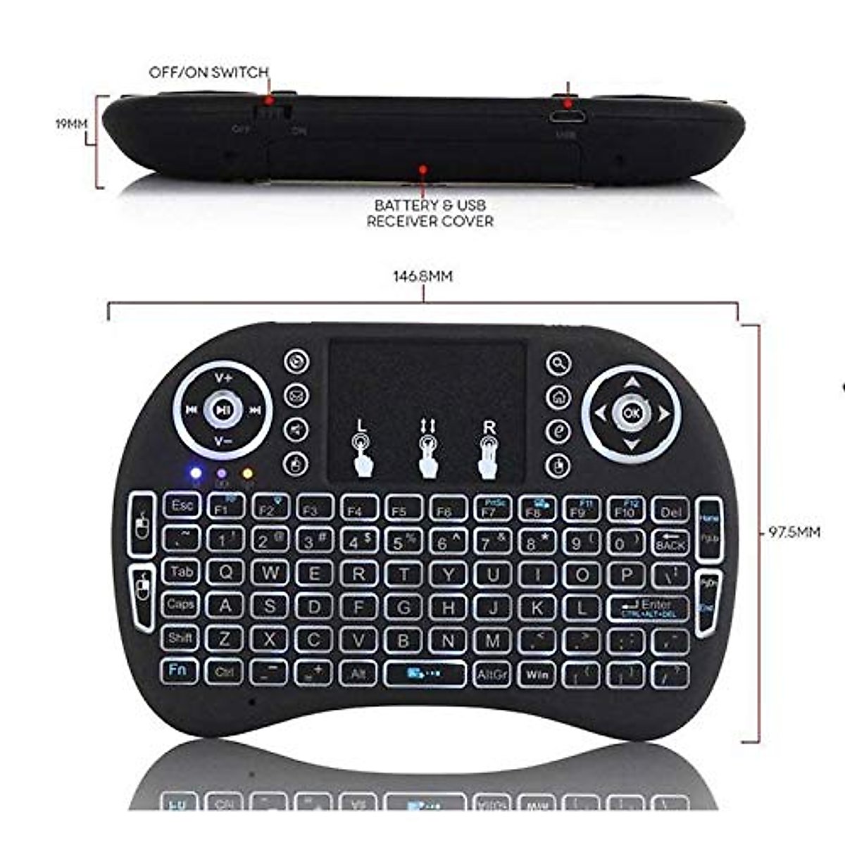 Mini Keyboard i8 2.4G Air Mouse Wireless Keyboard with Touchpad, Rechargeable Handheld Keyboard Remote for Smart TV, Android TV Box, KODI, Raspberry Pi, PC