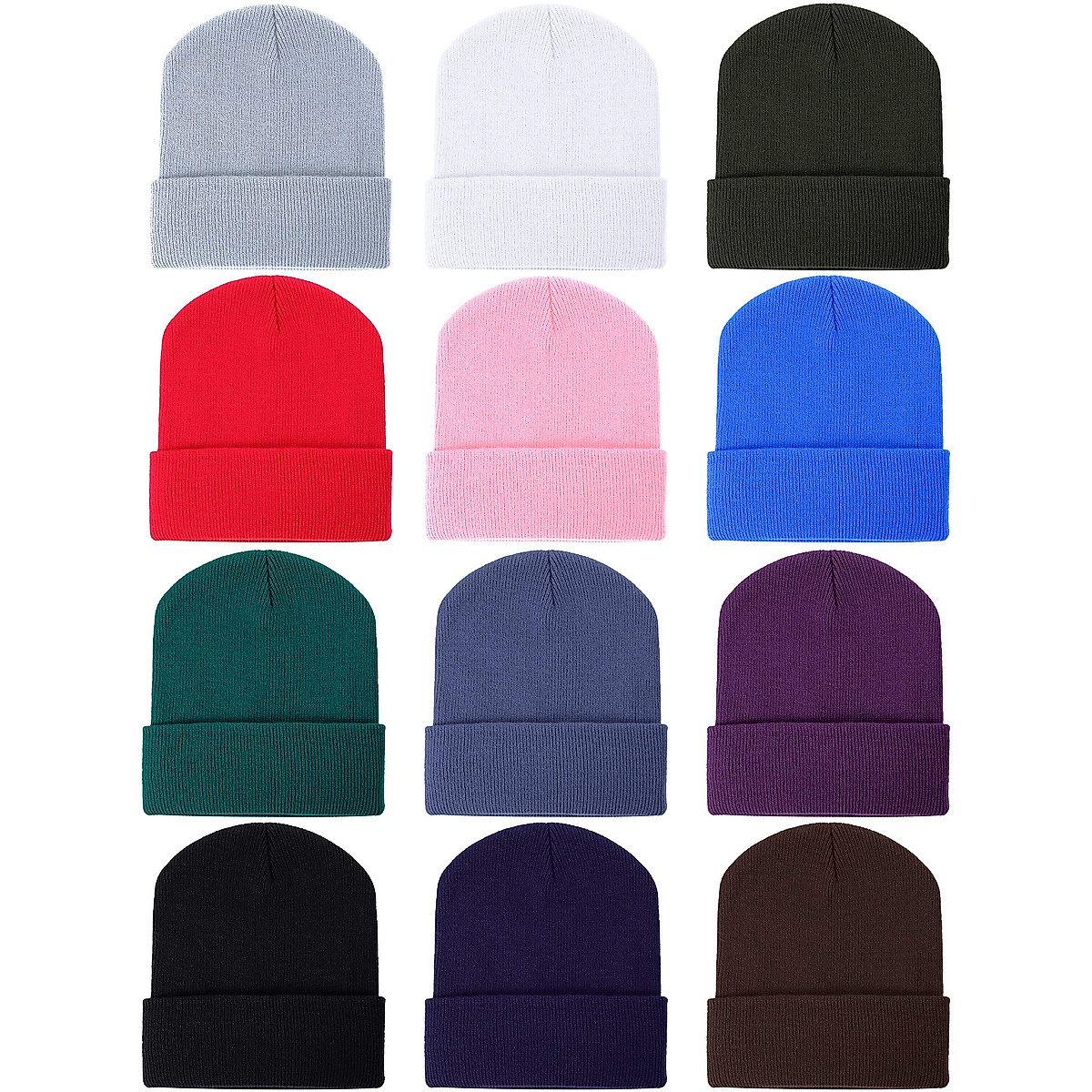 Zhanmai 12 Pieces Knit Hat Beanie Hats Warm Cozy Knitted Cuffed Skull Cap for Adults Kids (Multicolor)
