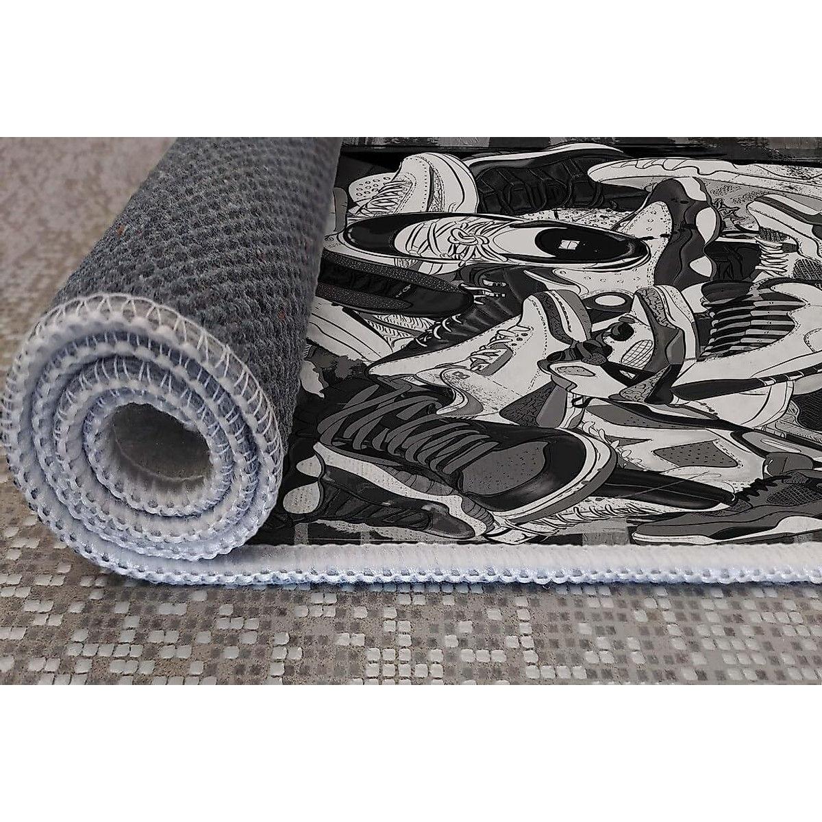 Generic Dark Colour Sneakers Rug, Custom Sneakers, Sneakers, Shoes Rug, Street Rug, Sneakers Decor Rug, Sneaker Art, Fashion Street Rug, Cool Carpet, 4.6 x 6.56 feet, Colourful