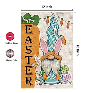 CROWNED BEAUTY Happy Easter Garden Flag Blue Gnome 12×18 Inch Double Sided Carrots Eggs Outside Vertical Holiday Yard Decor