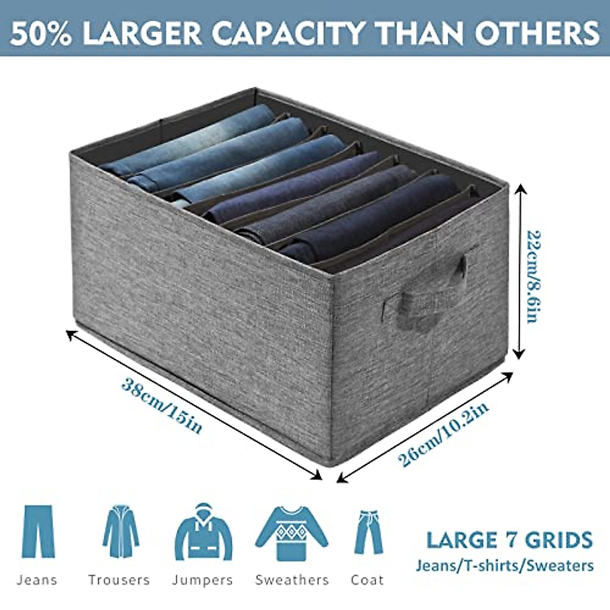 Mayniu Wardrobe Clothes Organizer for Folded Clothes, Closet Organizers and Storage with 7 Large Grids for Jeans, Sweater, Pants, T-shirt, Thin Coat, Dress, Foldable and Stackable (2 Pack)