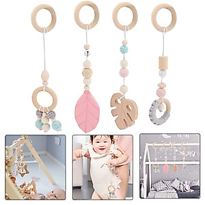 Gadpiparty Wooden Hanging Toys Baby Play Gym 4PCS Wooden Baby Gym Toys Gym Activity Set Infant Sensory Toys for Playing Gyms Pink