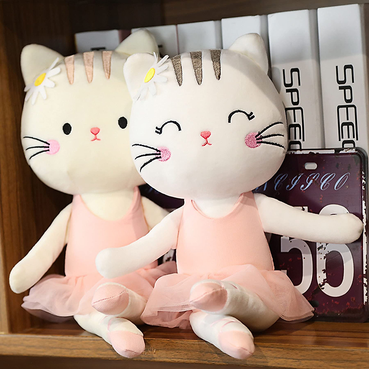 Plush Ballerina Dolls Kitty Cat Stuffed Animals Toys Ballet Dance Recital Gifts for Girls White 13.5 Inches