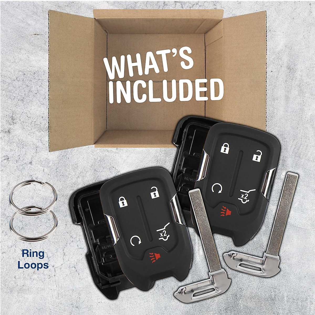 2x KeylessOption Key Fob Cover Case Replacement for 2015 2016 2017 2018 2019 2020 2021 Chevrolet Chevy Silverado Suburban Tahoe GMC Yukon Remote Shell, 5-Button HYQ1AA, HYQ1EA, No Programming Required