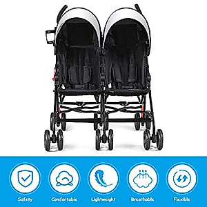 HONEY JOY Double Stroller, Compact Lightweight Stroller Side by Side, Adjustable Canopy, Cup Holder & Storage Bag, Travel Stroller for Airplane, Foldable Twin Umbrella Stroller for Infant and Toddler