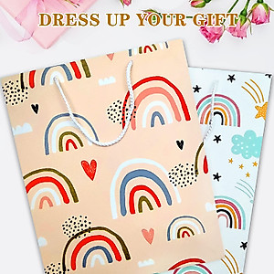 Gift Bag for Girls, Birthday Large Gift Bag Bulk Set Included 2 Pack Paper Gift Bags with Tissue Paper, Rainbow Gift Bags for Kids, Baby, The Colorful Pink Red Gift Bags with Handles, The Pretty Present Bag Gift Bags for Birthday, Party, Baby Shower (12.5