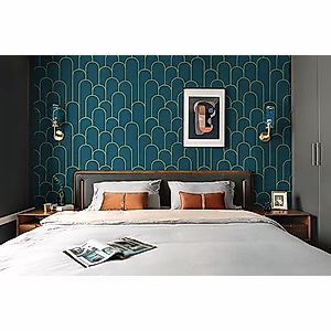 Peel and Stick Wallpaper Green and Gold Geometric Contact Paper Green and Gold Self-Adhesive Wallpaper Removable Modern Stripe Wallpaper for Walls Covering Waterproof Vinyl Rolls 17.3''x118''