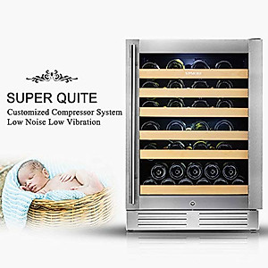 SIPMORE Wine Cooler Built-in Multi-Size Bottle, TS-2 series Wine refrigerator, Double-Layer Tempered Glass Door, Stainless Steel, Front Ventilation (24 Inch 51 Bottles)