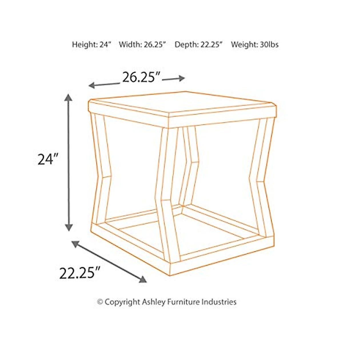 Signature Design by Ashley T592-3 End Table, 30.25" W x 25.50" D x7.00 H, Brown