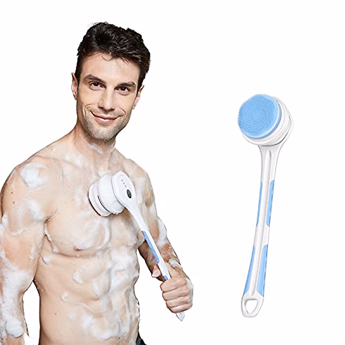 IIFONII Body Scrubber Shower Brush with Long Handle, Electric Bath Brush Back Scrubber for Shower Exfoliating Body Scrubber, Soft Silicone Body Brushes Fathers Day Gifts for Dad