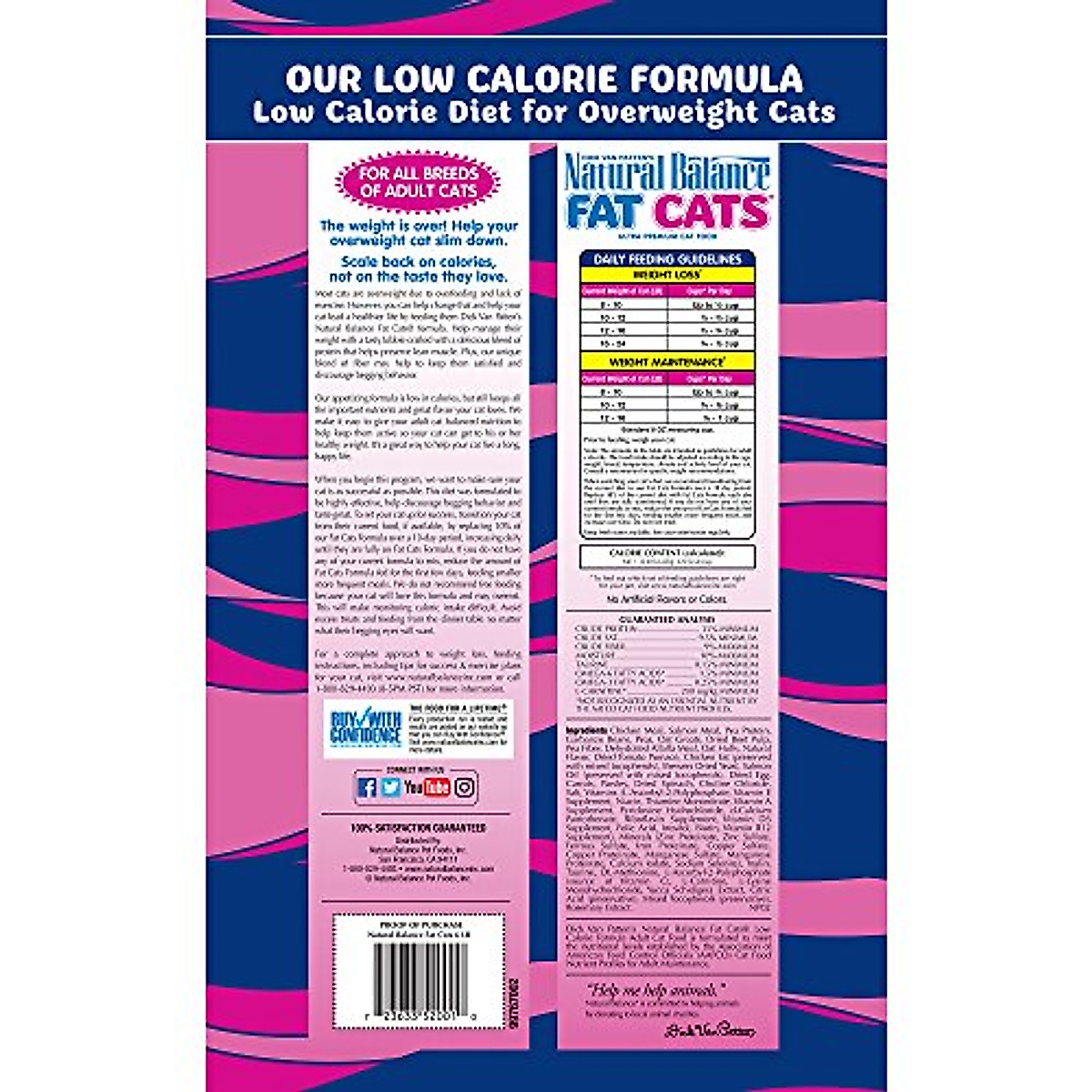 Natural Balance Fat Cats Chicken Meal Salmon Meal, Garbanzo Beans, Peas & Oat Groats Cat Food Low-Calorie Dry Cat Food for Overweight Adult Cats 6-lb. Bag
