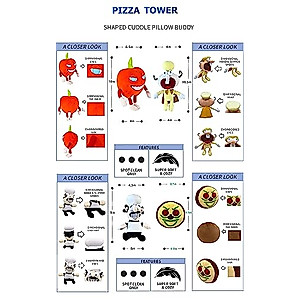 whitewhale 4PCS Pizza Tower Plush, Gift for Game Enthusiasts, Soft Stuffed Dolls for Children and Adults, Birthday for Boys and Girls, Christmas and Easter Basket Filling Selection,