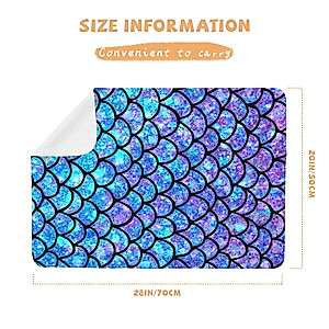 Ykklima Baby Changing Pad, Ombre Mermaid Teal Purple Fish Scale Pattern Change Mat for Diaper Change Waterproof Cotton Portable Reusable Washable for Home & Travel (20 x 28 Inches)