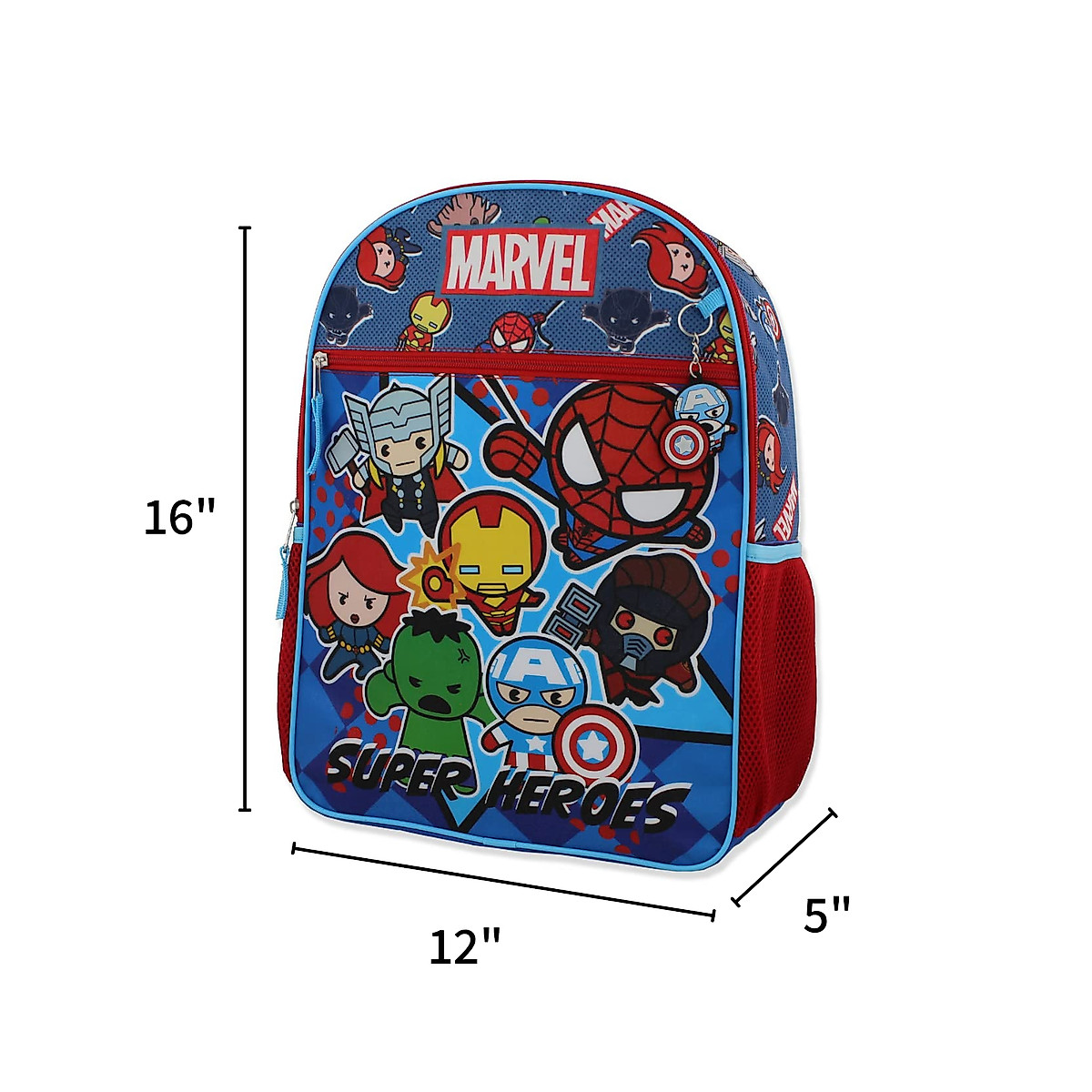 Marvel Kawaii Boys 16" Backpack 5 piece School Set (One Size, Blue)