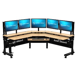 VERSADESK® Foundry Bench 80" x 80" Extra Wide L-Shaped Split-Level Corner Standing Desk | Electric Height Adjustable. 1" Bamboo Surface. USB & USBC Charging Ports. Mobile App Controllable.