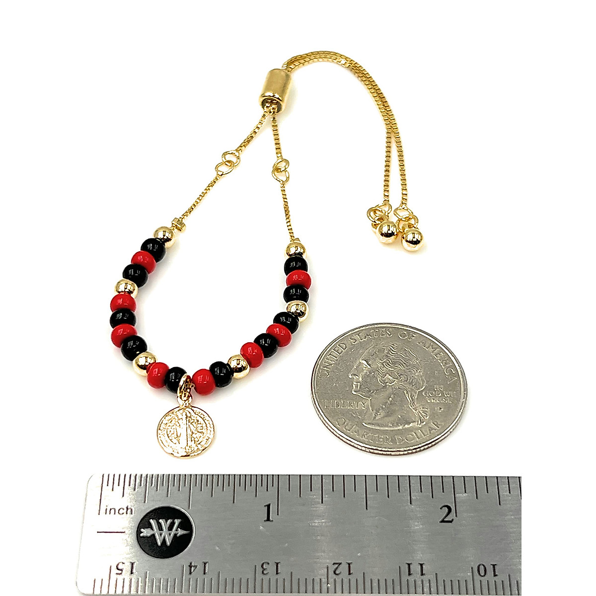 LESLIE BOULES Gold Saint Benedict Medal Bracelet for Women Protection Jewelry