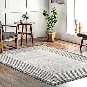 nuLOOM Anya Machine Washable Casual Border Area Rug, 4x6, Grey