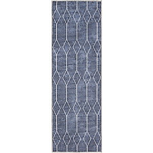 Nicole Curtis Machine Washable Series 1 Geometric Navy 2' x 6' Area -Rug, Easy -Cleaning, Non Shedding, Bed Room, Living Room, Dining Room, Kitchen (2x6)