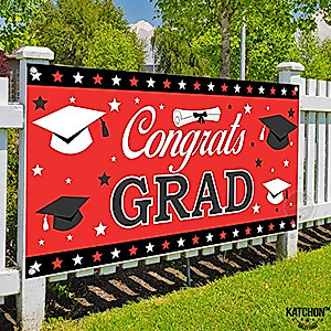 KatchOn, XtraLarge Red Congrats Grad Banner - 72x44 Inch Graduation Party Decorations 2023 | Graduation Banner 2023 for Red and Black Graduation Decorations 2023 | Red and Black Congratulations Banner