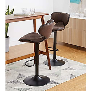 CangLong Stools Swivel Adjustable Barstool, Counter Height Chairs w/Backrest and Footrest for Bar, Kitchen, Dining, Living Room and Bistro Pubx, Set of 2, Retro Brown