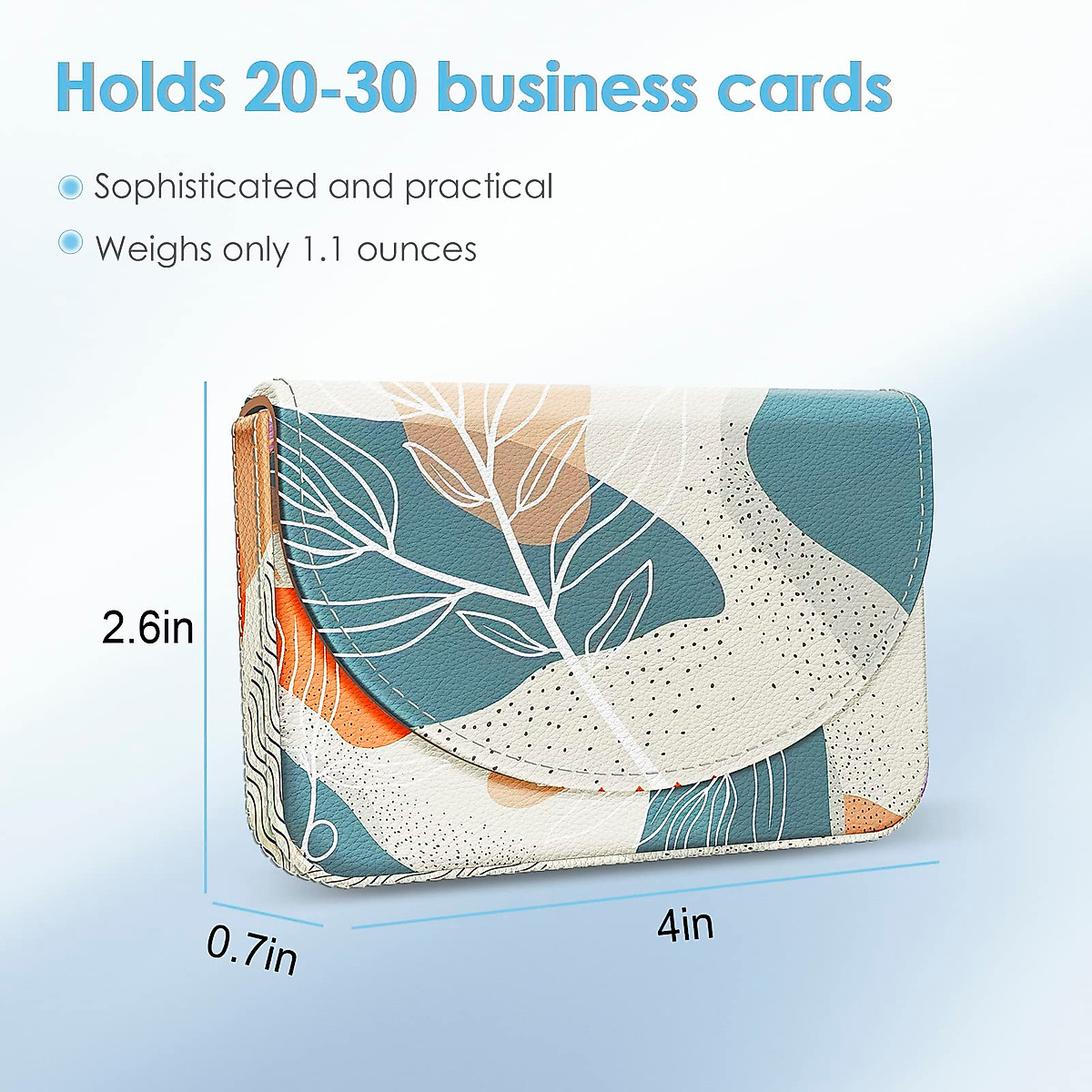 xiviers Business Card Holder，PU Leather Business Card Case Color Printing Pattern Card Holder Wallet，Pockets Magnetic Credit Card Holders for Men and Women，Bohemian Leaf