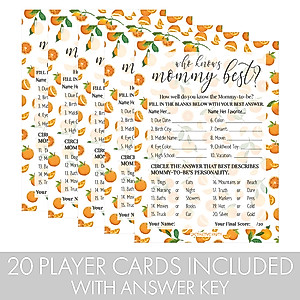 DISTINCTIVS Orange Little Cutie Baby Shower Game, Who Knows Mommy Best Game Cards - 20 Count
