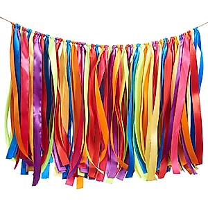 WANDIC Ribbon Tassel Garland, Colorful Fabric Banner Ribbon Hanging Decoration Backdrop for Baby Shower, Weddings, Birthday, Anniversary, Graduation Party Decoration Supplies