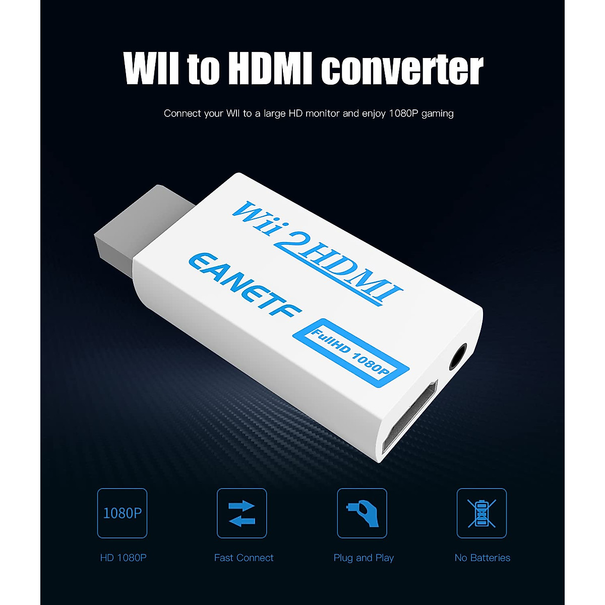 Eanetf Wii to HDMI Converter, Wii to HDMI 1080P with 5ft High Speed HDMI Cable Wii2 HDMI Adapter Output Video&Audio with 3.5mm Jack Audio, Support All Wii Display 720P, NTS