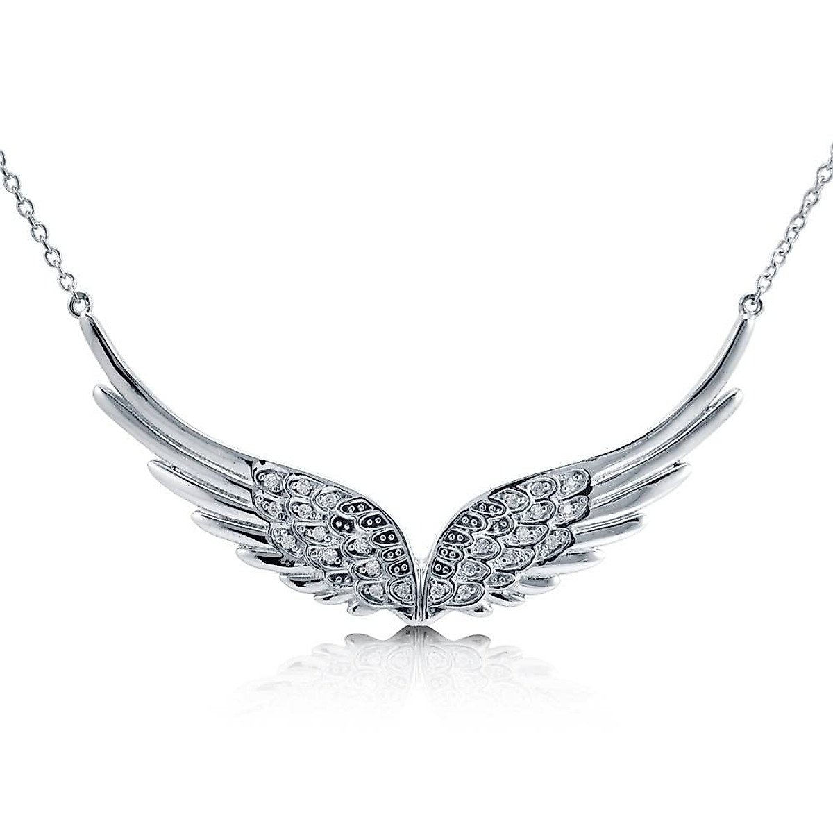 BERRICLE Sterling Silver Angel Wings Cubic Zirconia CZ Fashion Pendant Necklace for Women, Rhodium Plated