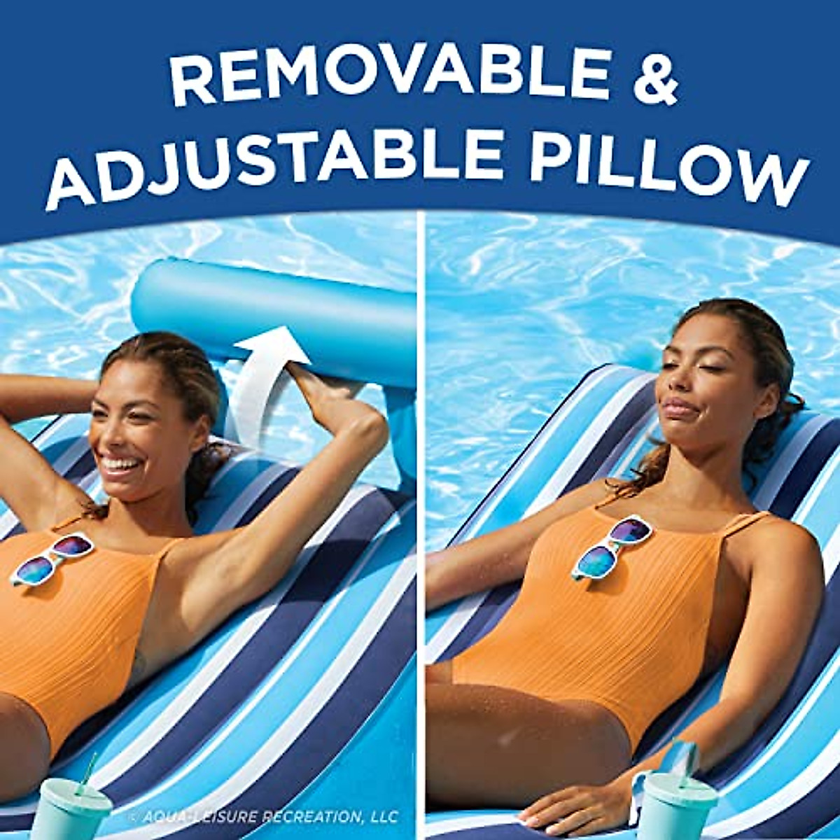 Aqua Ultra-Comfort Floating Pool Chair & Lake Raft with Pillow – 1-Person Heavy Duty Pool Float, Lake Floating Chair – Navy/White Stripe