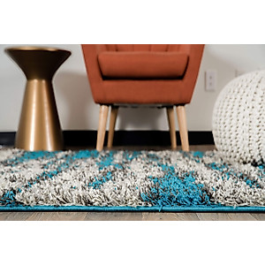 Rugshop Contemporary Abstract Design Plush Shag Area Rug 7'10" x 10' Turquoise