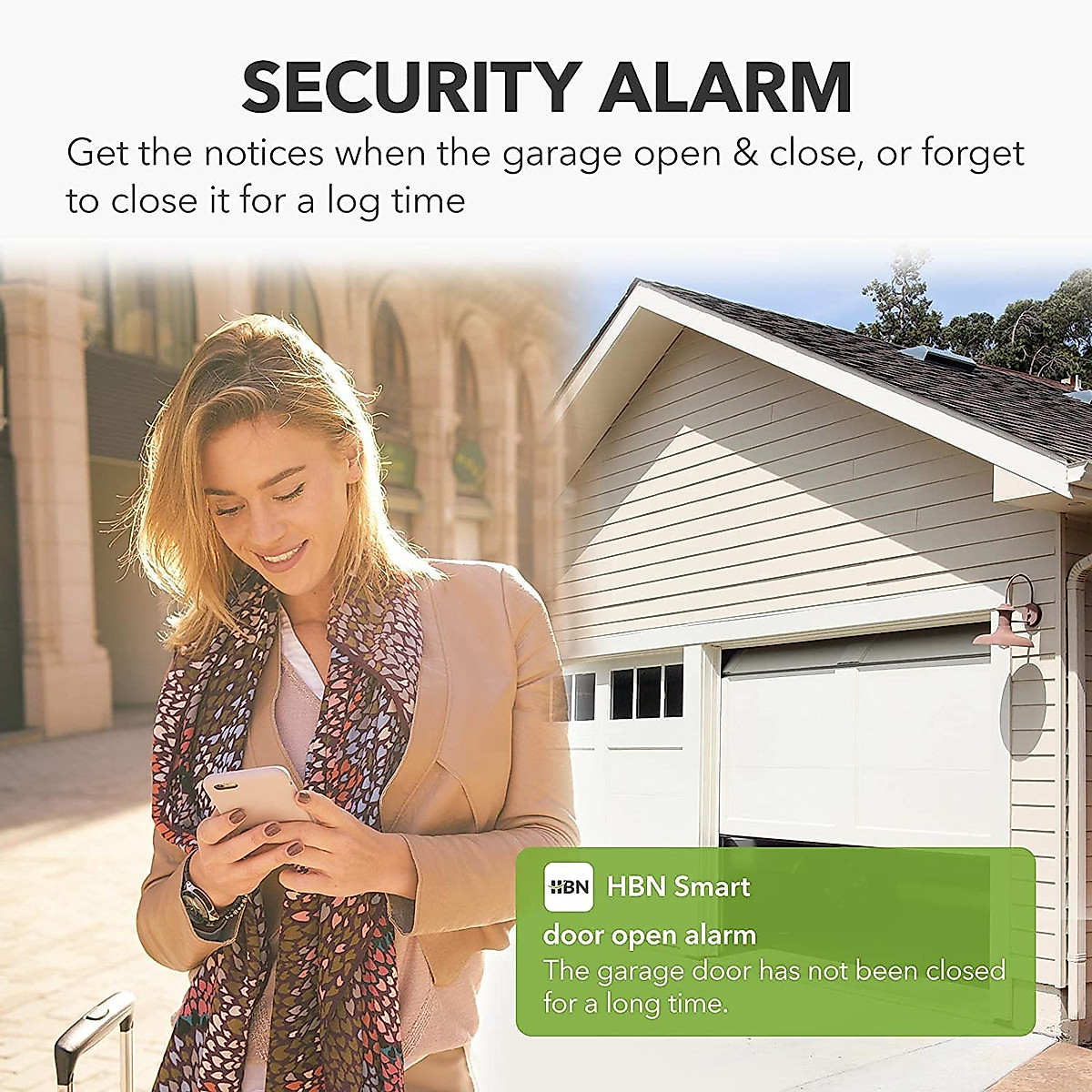 HBN Smart Garage Door Opener - Connected WiFi Garage Door Control, Compatible with Alexa & Google Home Assistant, No Hub Needed