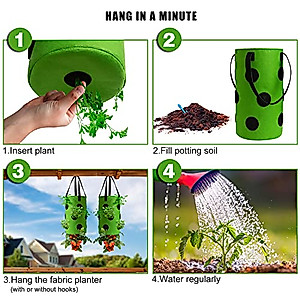 2 Pack Green Upside Down Tomato & Herb Planter, Outdoor Hanging Durable Aeration Fabric Strawberry Planter Bags